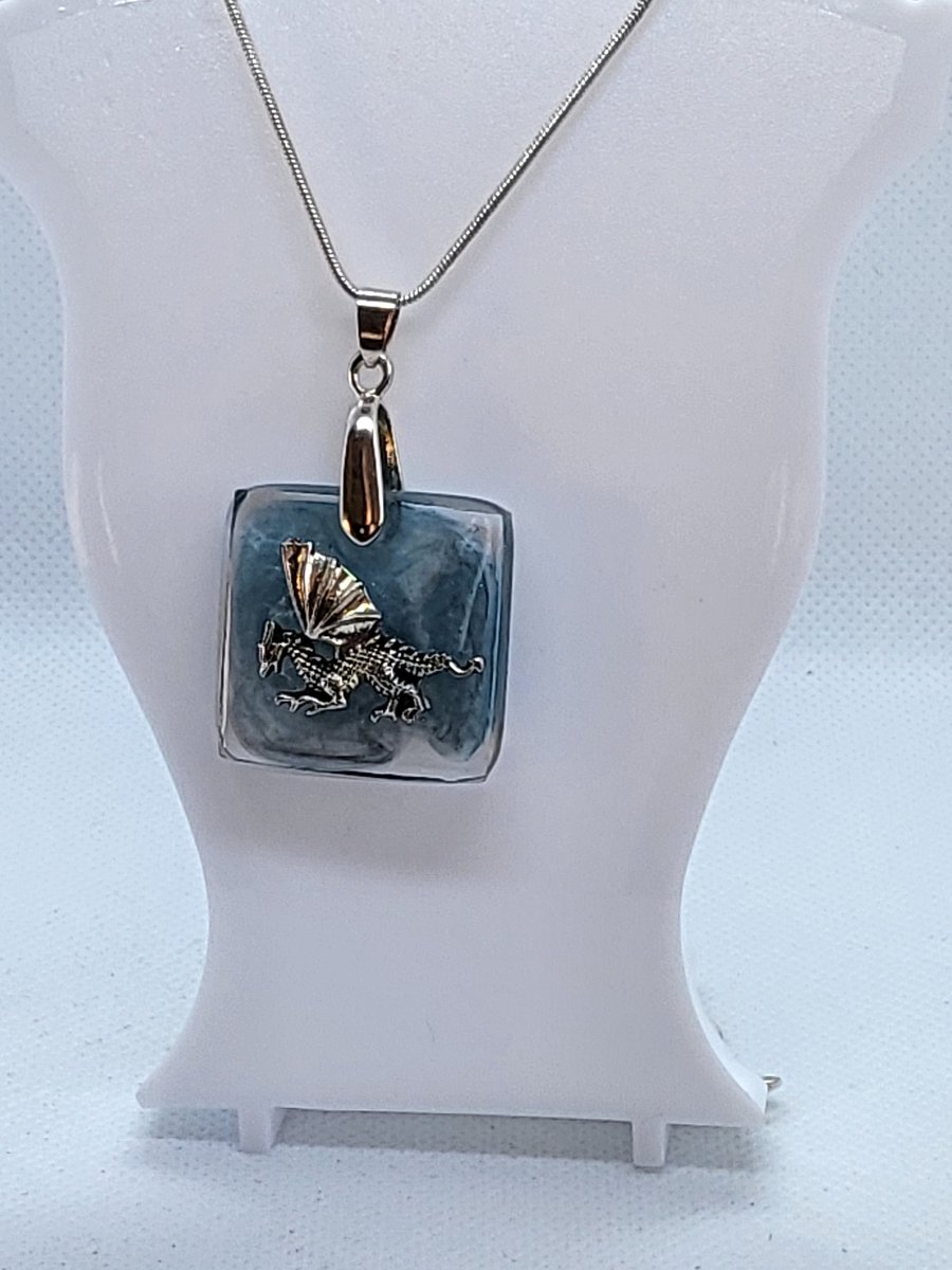 Blue Square Dragon Pendant - Folksy