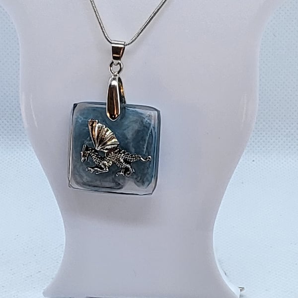 Blue Square Dragon Pendant - Folksy