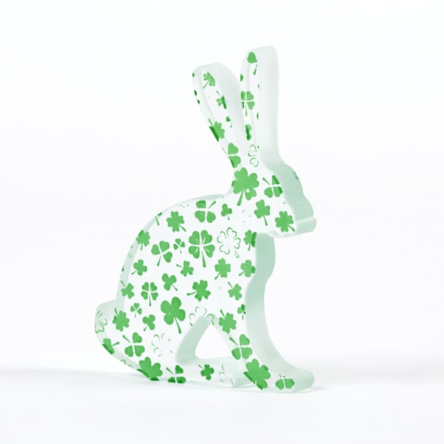Lucky Clover Hare Glass Sculpture - Folksy