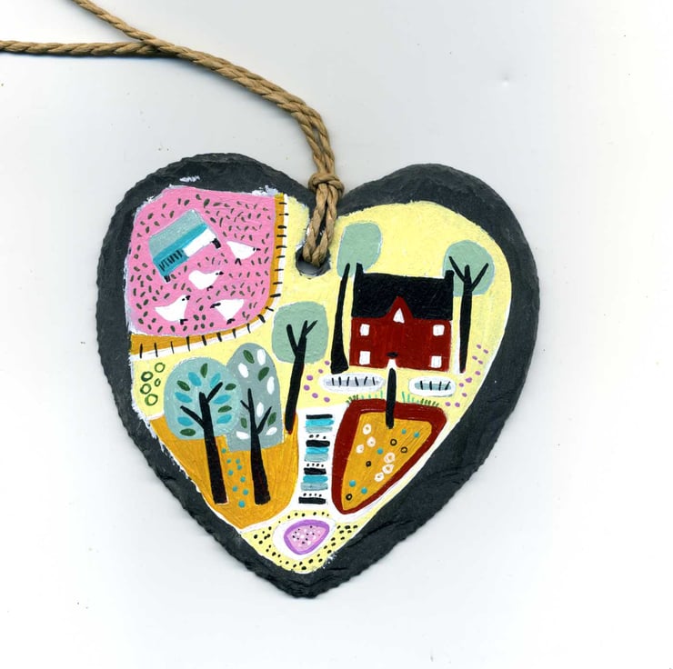 Slate Hanging Heart..Original painting of a lan... - Folksy