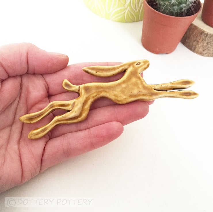 Pottery hare, ceramic hare, leaping hare. mosai... - Folksy