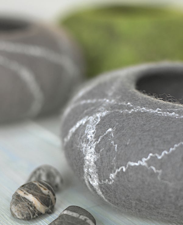 Mid Grey Felt Striped Pebble Bowl - hand felted... - Folksy