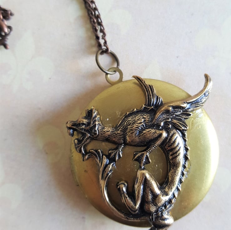 Steampunk Dragon Brass Locket - Folksy