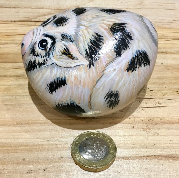 Pig hand painted pebble pet rock stone animal g... - Folksy