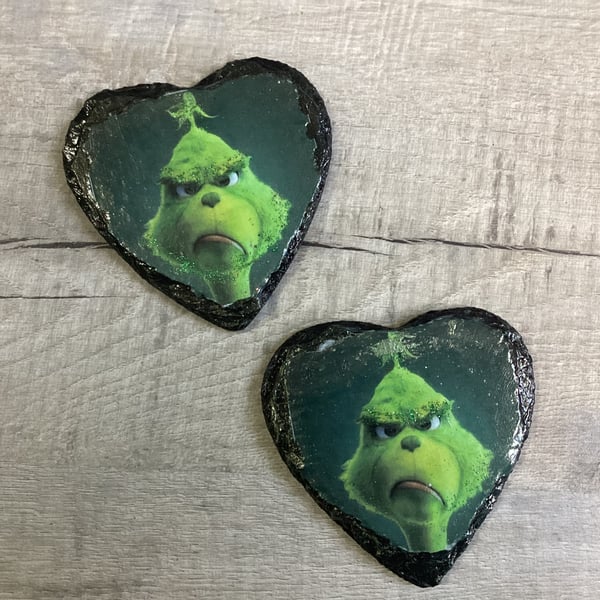 Grinch decoupage coasters x 2 - Folksy