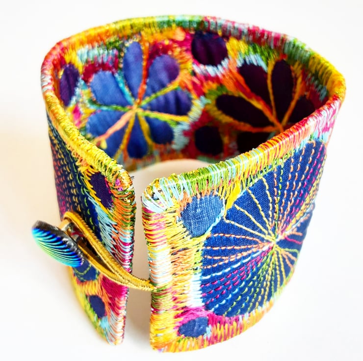 Textile - Cuff - with Free Machine Embroidery - Folksy