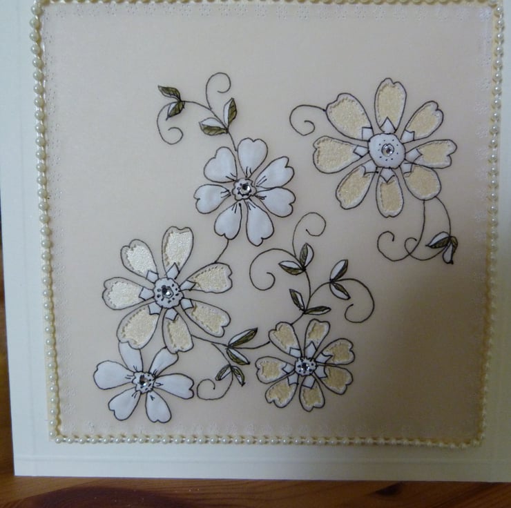 Flowery Pearl Parchment Card - Folksy