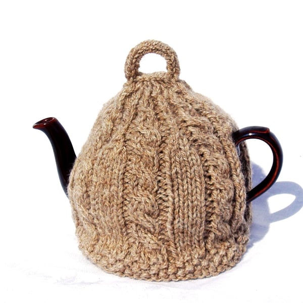 Knitted tea cosy in pale brown pure British woo... - Folksy