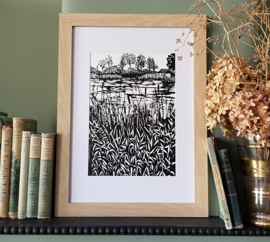 Winter Lake Linocut Print - Folksy