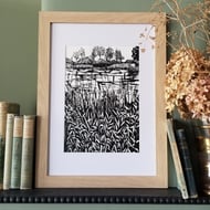 Winter Lake Linocut Print - Folksy