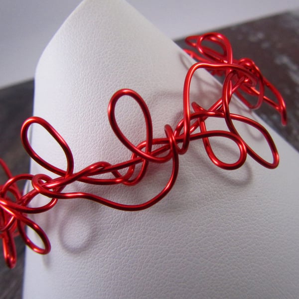 Red Bracelet, Squiggle Wire Bracelet - Folksy