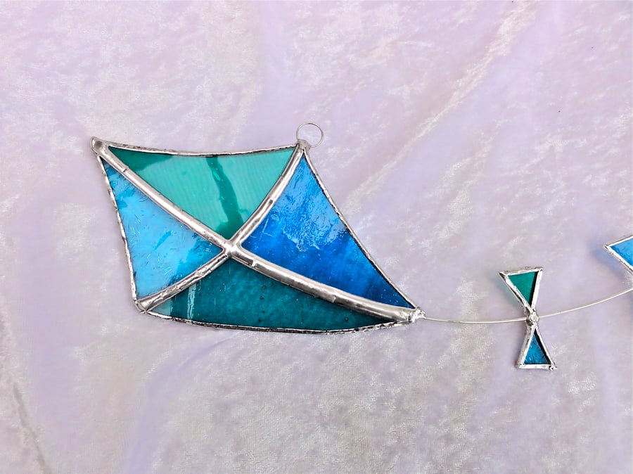Stained Glass Kite Suncatcher - Turquoise Blue - Folksy