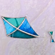 Stained Glass Kite Suncatcher - Turquoise Blue - Folksy
