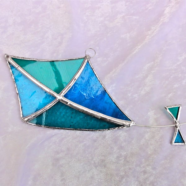 Stained Glass Kite Suncatcher - Turquoise Blue - Folksy