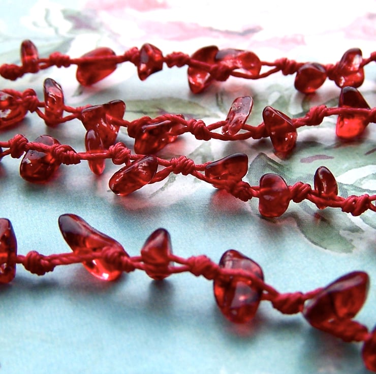 Long red necklace, Knotted bead necklace, Ruby ... - Folksy