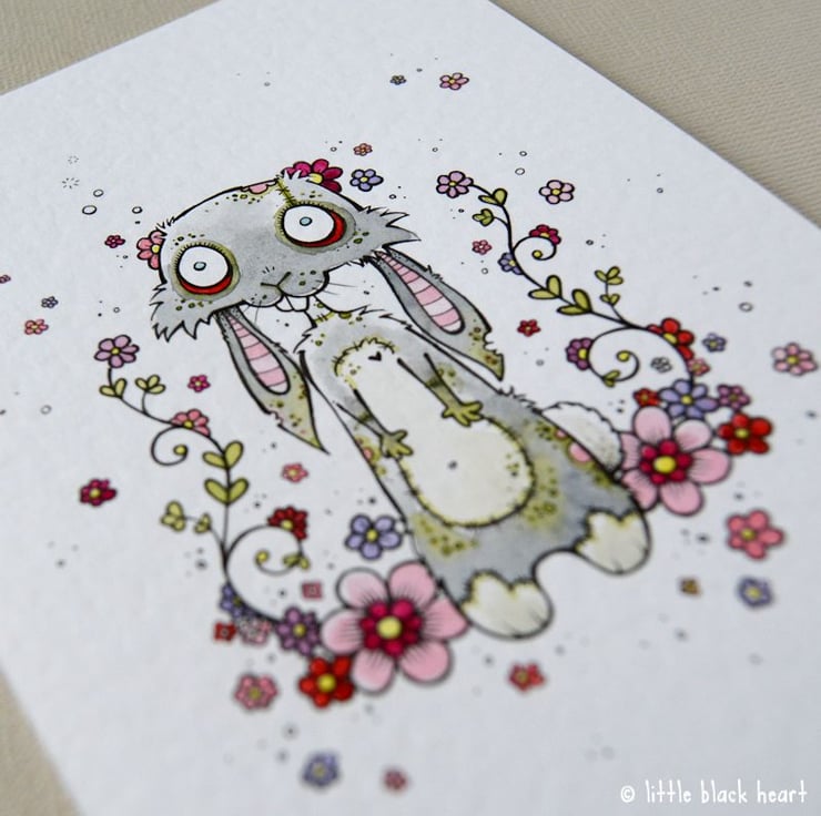 zombie easter bunny - original illustration (A6) - Folksy