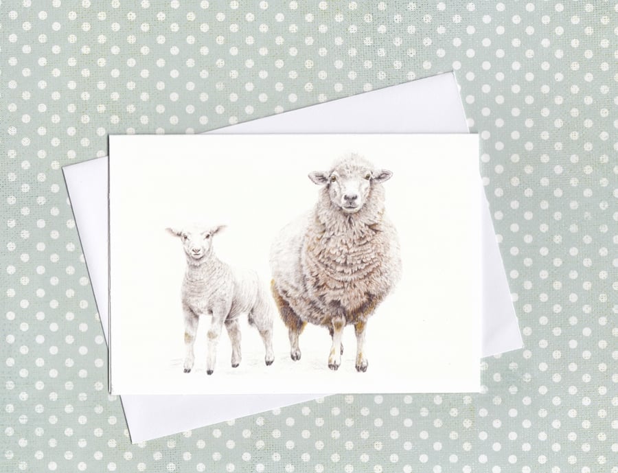 Sheep and Lamb Card - Folksy