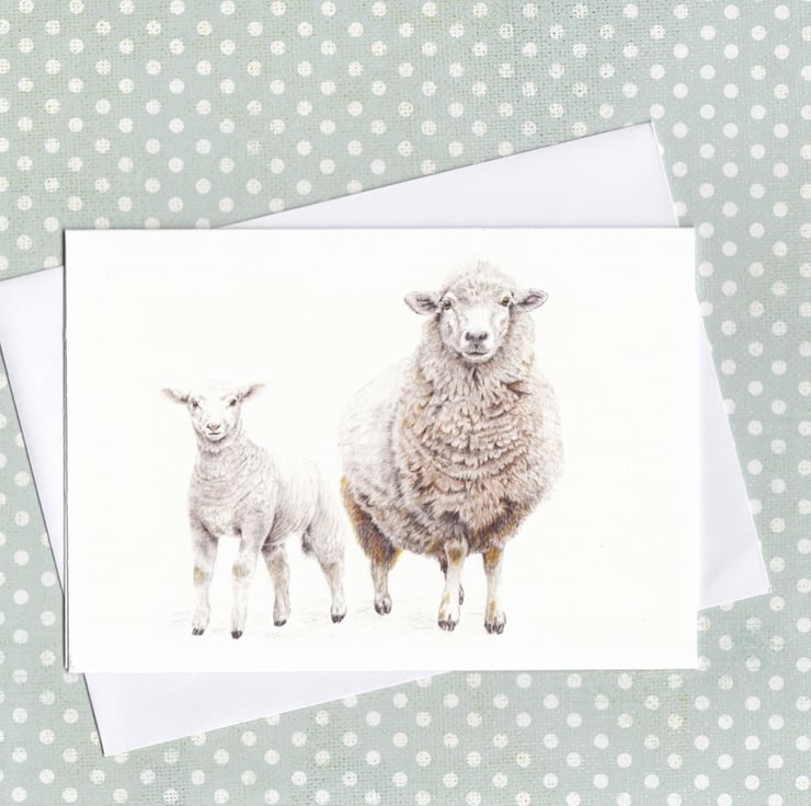 Sheep and Lamb Card - Folksy