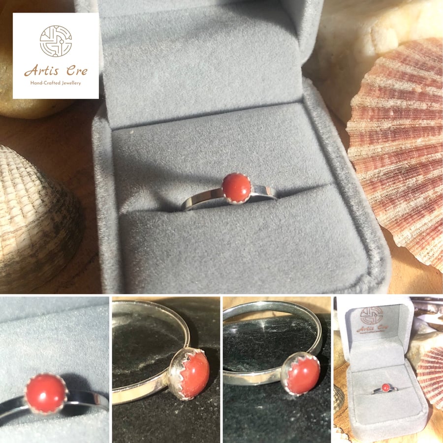 Mediterranean Red Coral Sterling Silver ring uk... - Folksy
