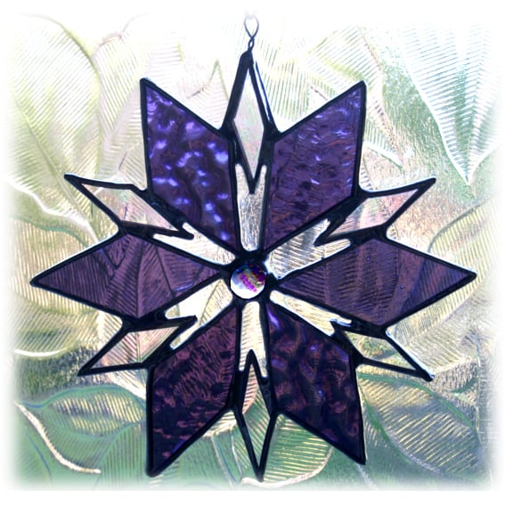 SOLD Diamond Star Suncatcher Stained Glass Purp... - Folksy