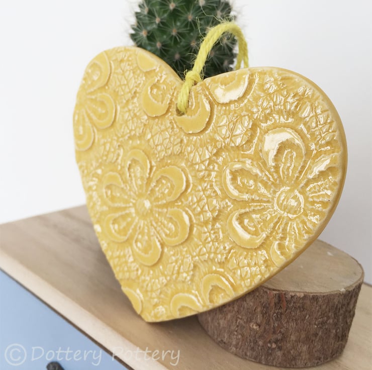Ceramic heart hanging decoration Pottery Heart ... - Folksy