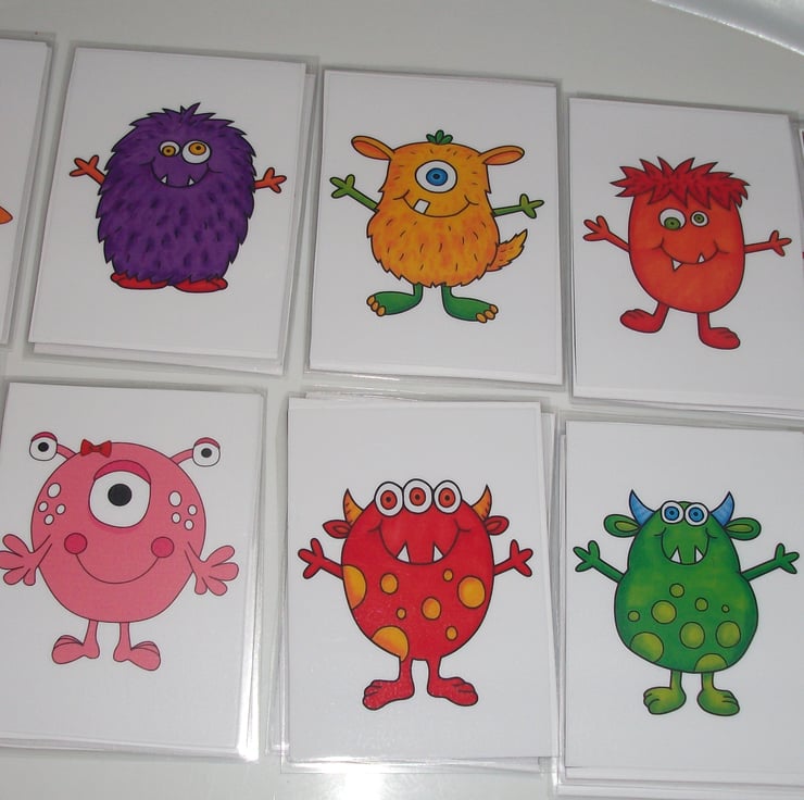 Children's cartoon Monster memory match 2 card ... - Folksy