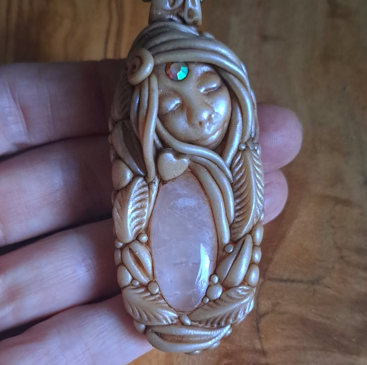 Rose Quartz Crystal and Polymer Clay Goddess Am... - Folksy