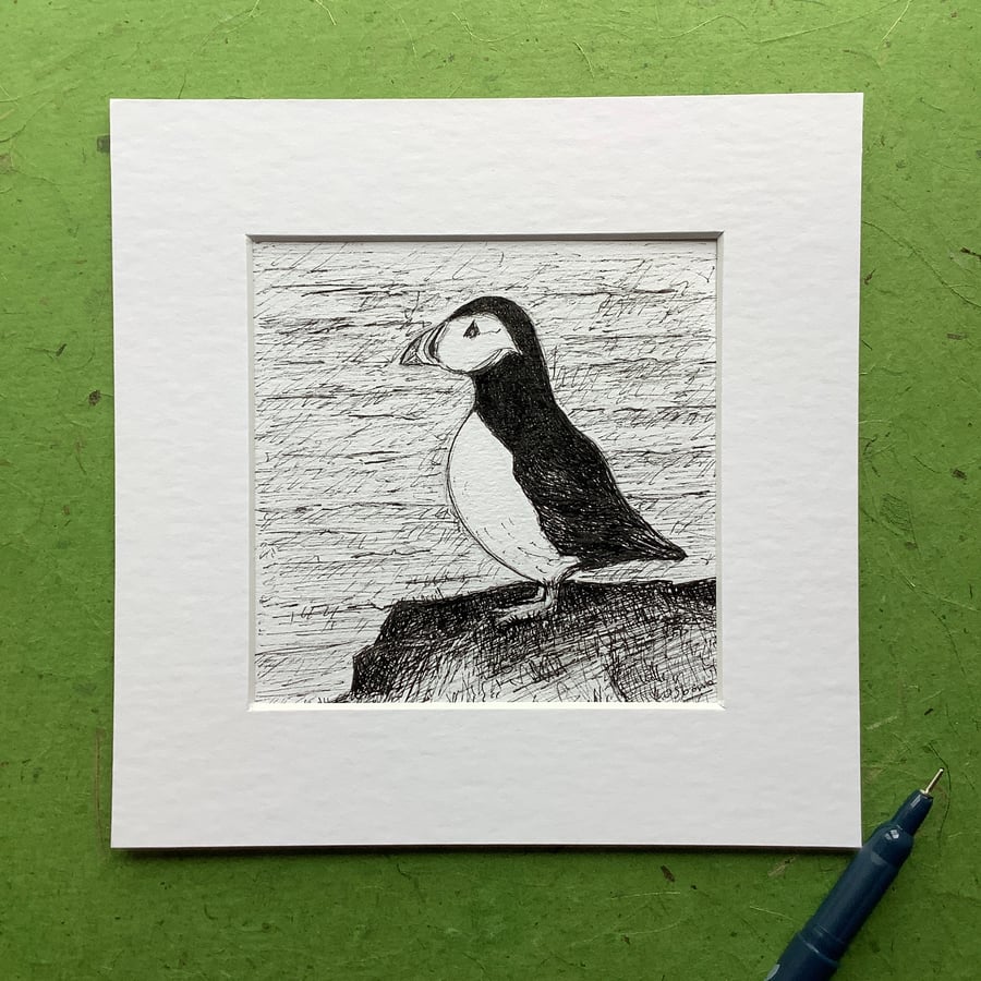 Puffin - original pen and ink drawing of this p... - Folksy