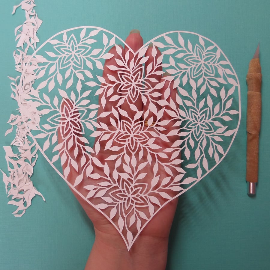 'Floral Lace Heart' Original Hand Cut Papercut... - Folksy