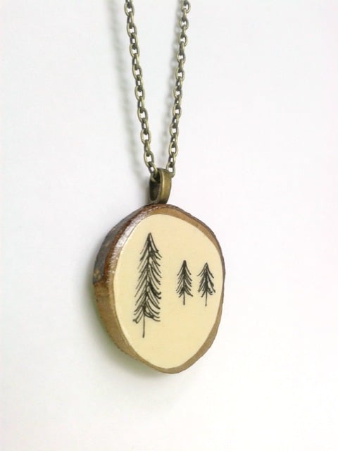 Hand Illustrated Paper Natural Tree Bark Necklace - Folksy