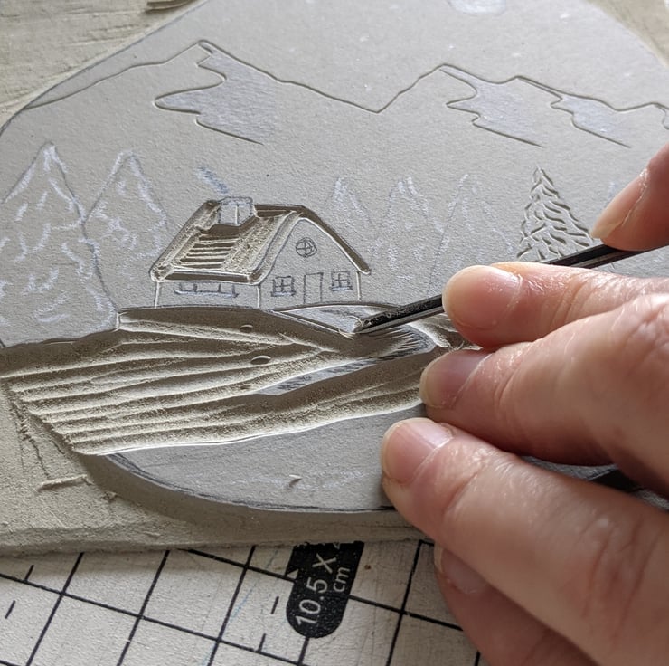 Cozy Cabin Limited Edition Linocut Print - Folksy