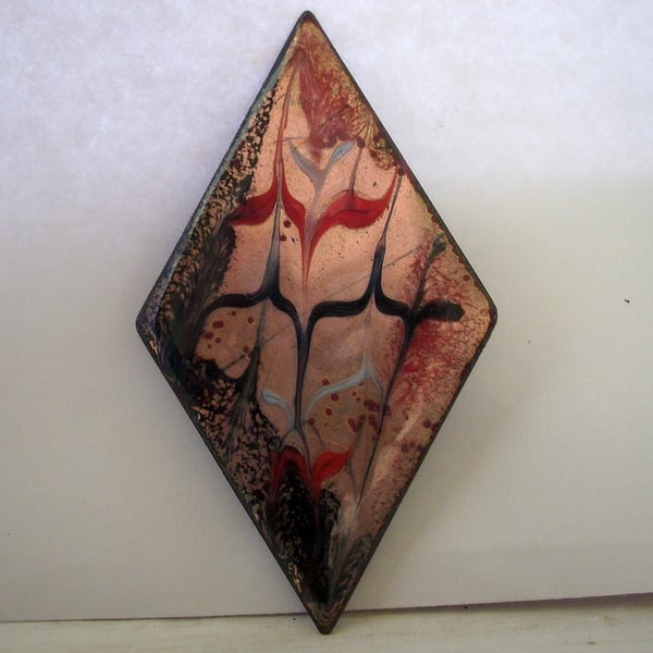 brooch: diamond shape - scrolled red and black ... - Folksy