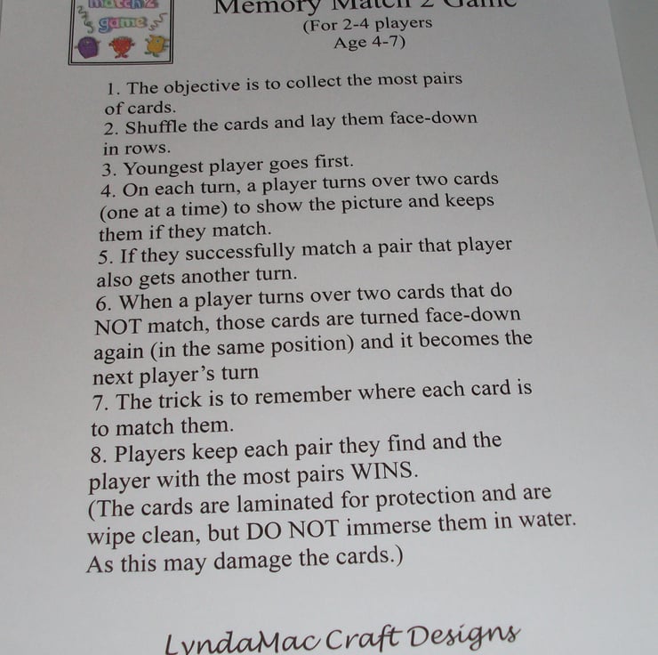 Children's cartoon Monster memory match 2 card ... - Folksy