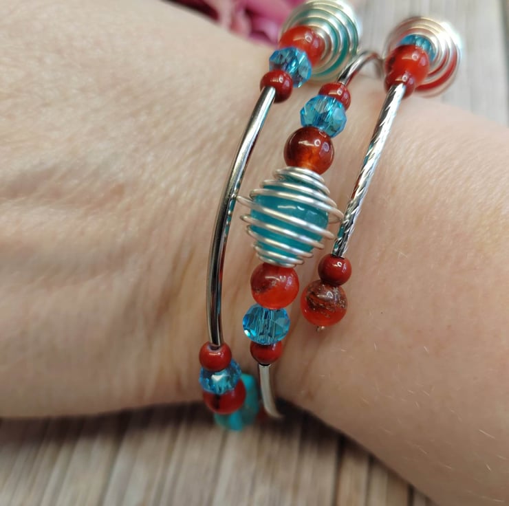 Wrap around memory wire bracelet with gemstones... - Folksy