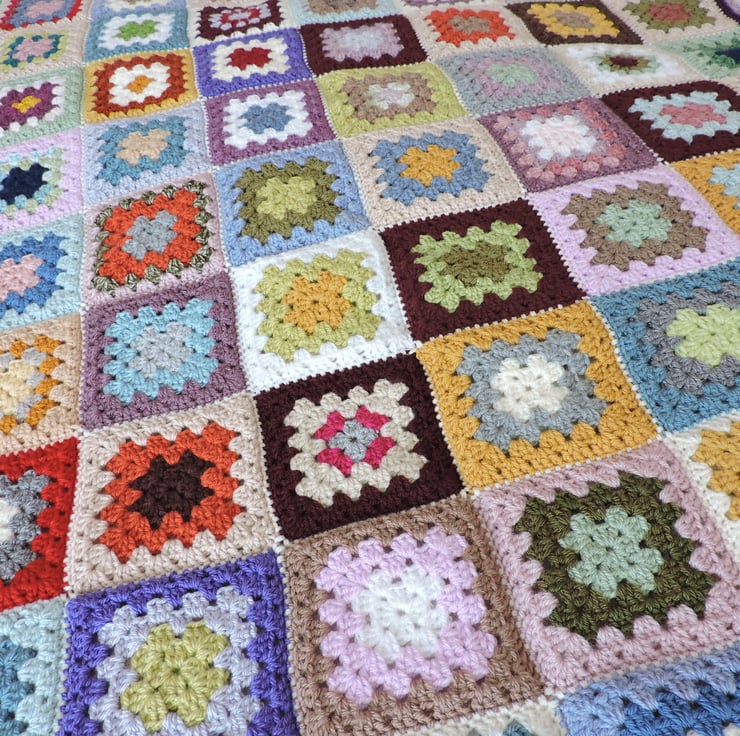 Granny Squares Blanket Multi Coloured Crochet - Folksy