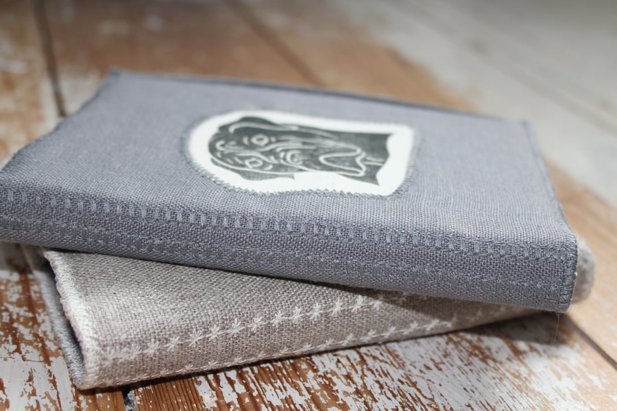 Hand Printed Dog on Linen Notebook Cover - Folksy