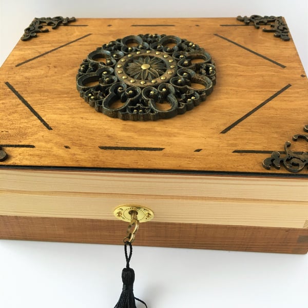 LOCKABLE Wooden Decorative Box with Wooden ON-L... - Folksy