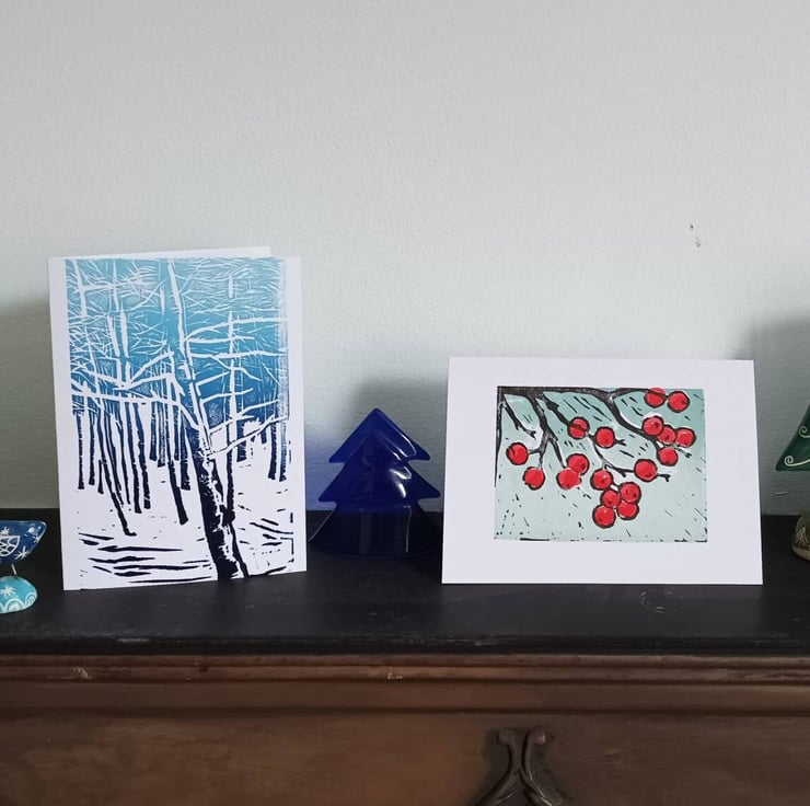 Lino Cut Christmas Cards - Pack of 4 - Individu... - Folksy