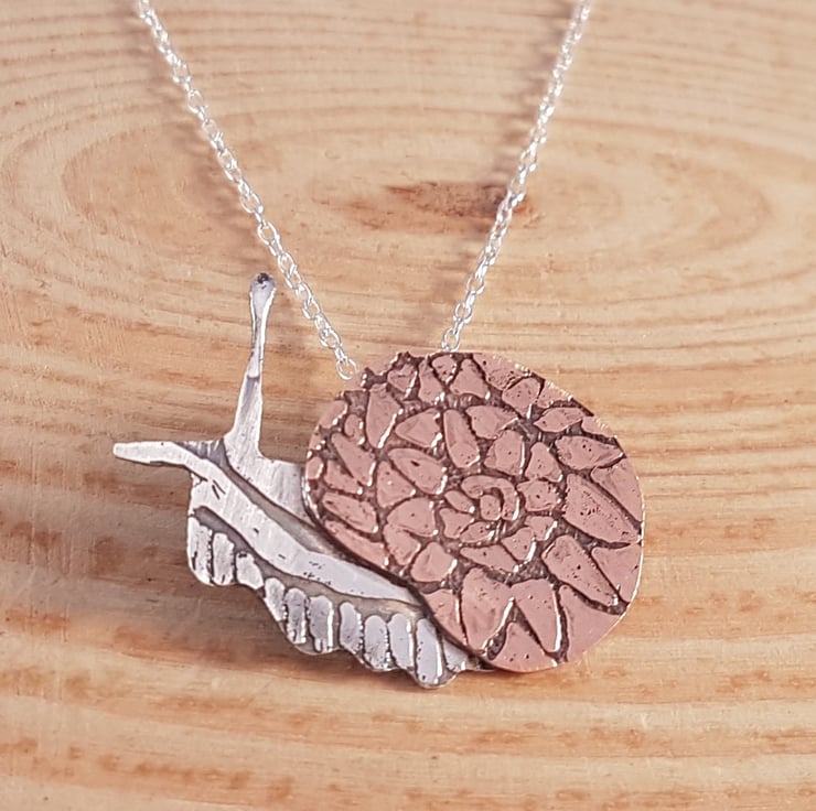 Sterling Silver and Copper Etched Snail Necklac... - Folksy