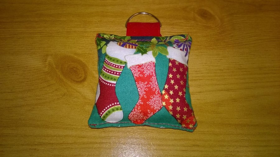 Christmas Stockings keyring, with present and h... - Folksy
