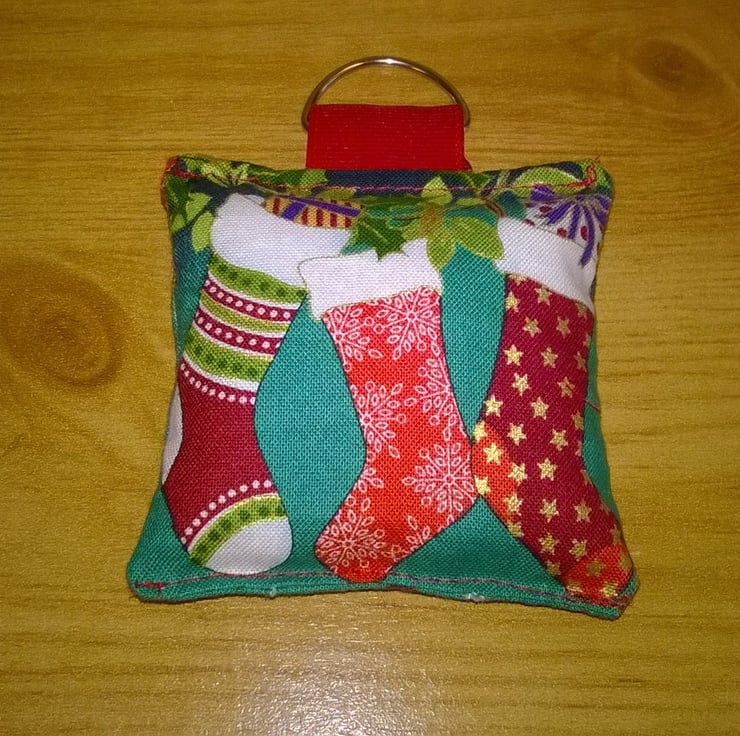 Christmas Stockings keyring, with present and h... - Folksy