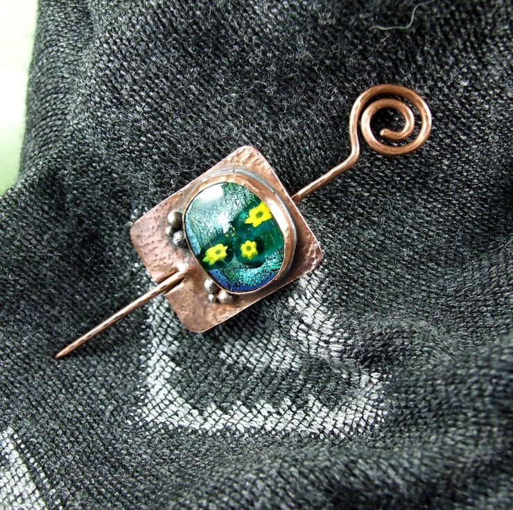 Shawl Pin Brooch. Copper with Artisan Dichroic ... - Folksy