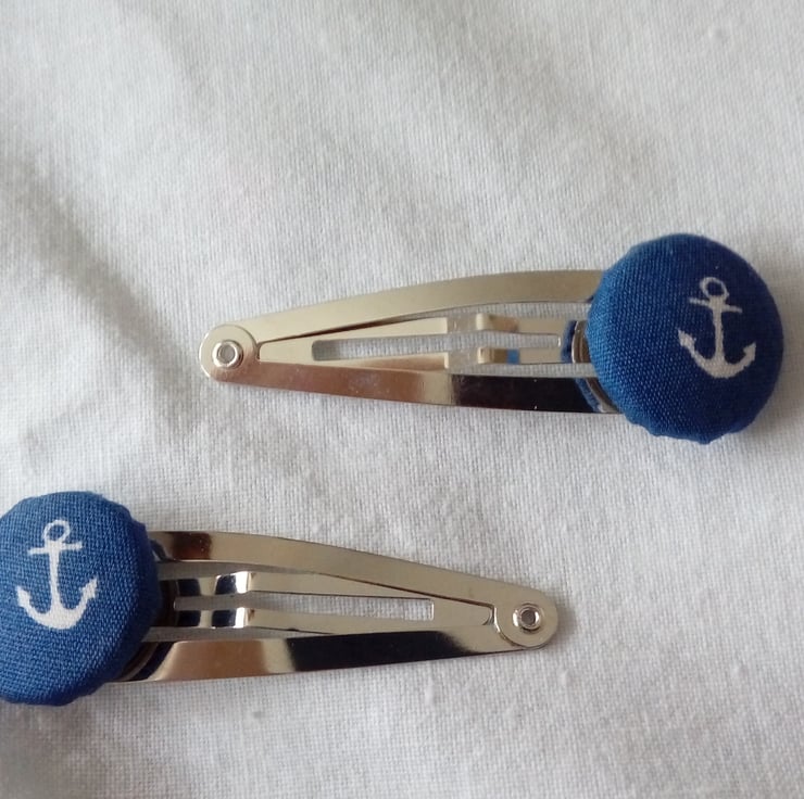 Nautical Anchor Design Fabric Covered Button Ha... - Folksy