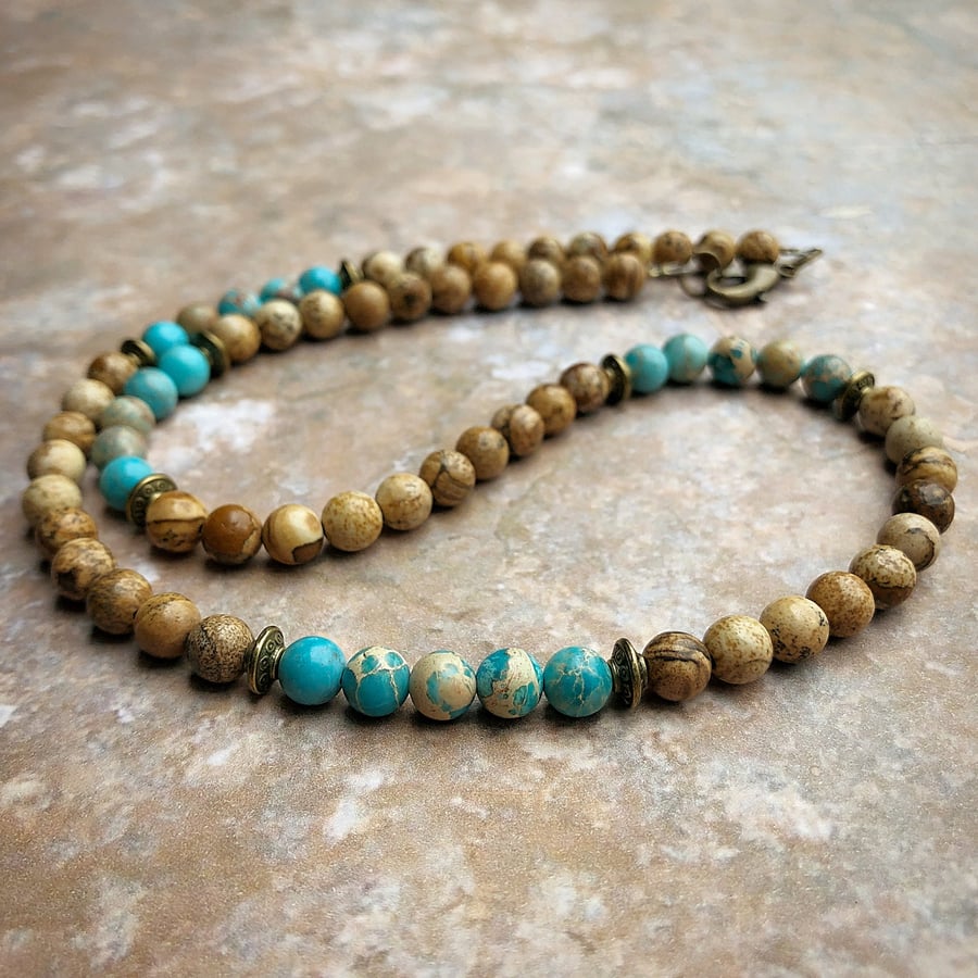 Men's Sea Sediment Jasper Gemstone Necklace, Me... - Folksy