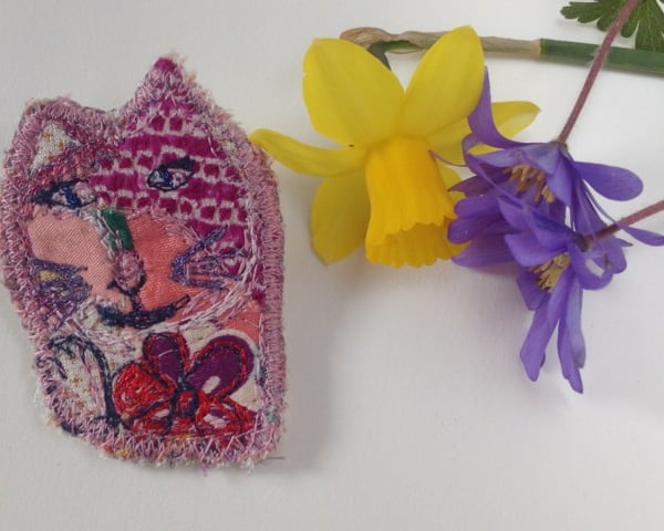 Cat Textile Brooch - Folksy