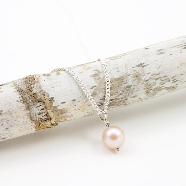 Lilac Pearl Silver Wire Wrapped Drop Pendant - Folksy