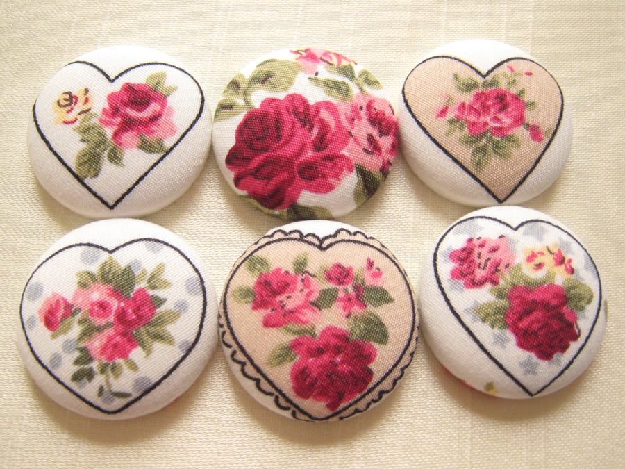 Rose Heart Fridge Magnet Set of 6 in Tin. Shabb... - Folksy