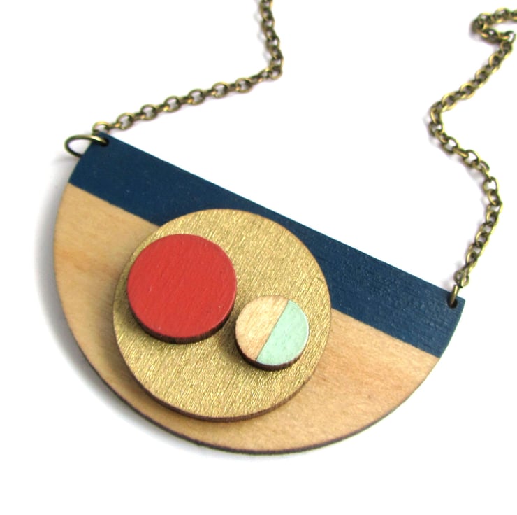 Abstract Stripe Statement Circle Necklace - Folksy