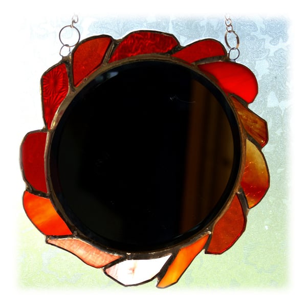 Stained Glass Mirror Sunset Red Amber Round Han... - Folksy