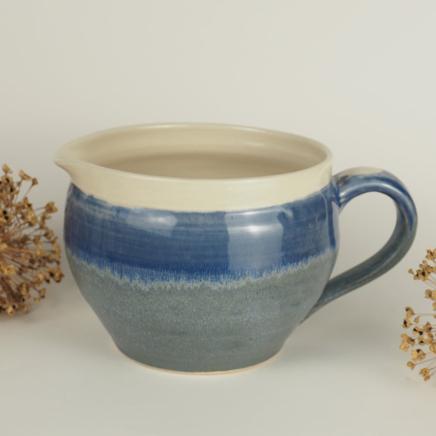 Blue Country Style Handmade Ceramic Mixing Jug - Folksy